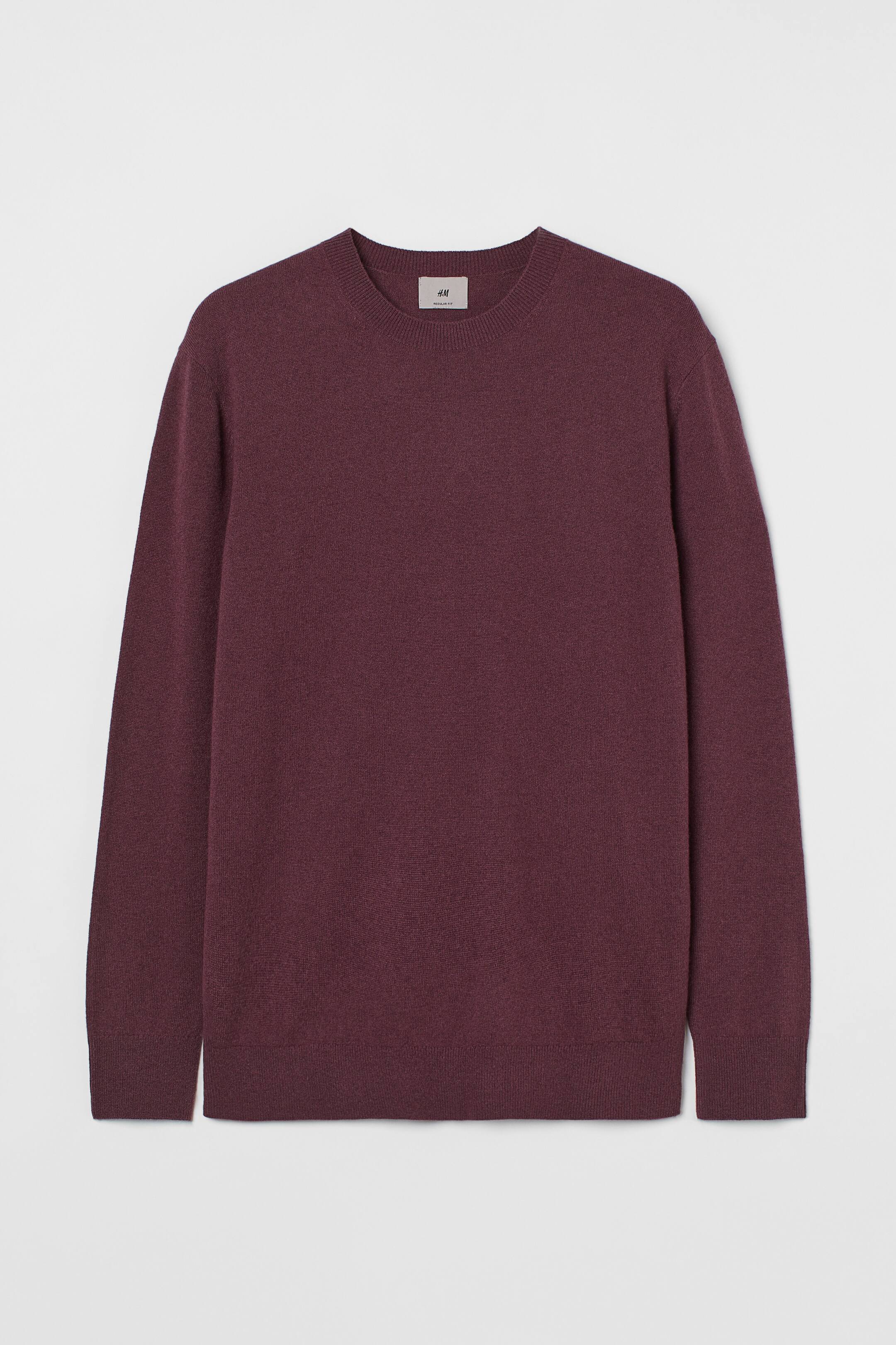 Merino Wool Sweater - Round Neck - Long sleeve - Dark red - Men | H&M CA
