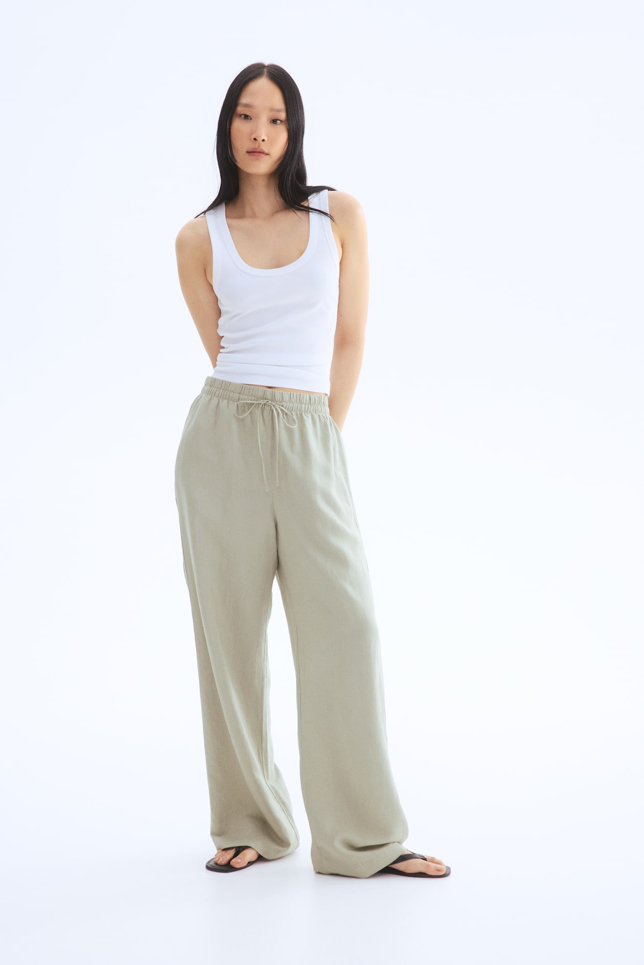Linen-Blend Pants - Light green - Ladies | H&M US