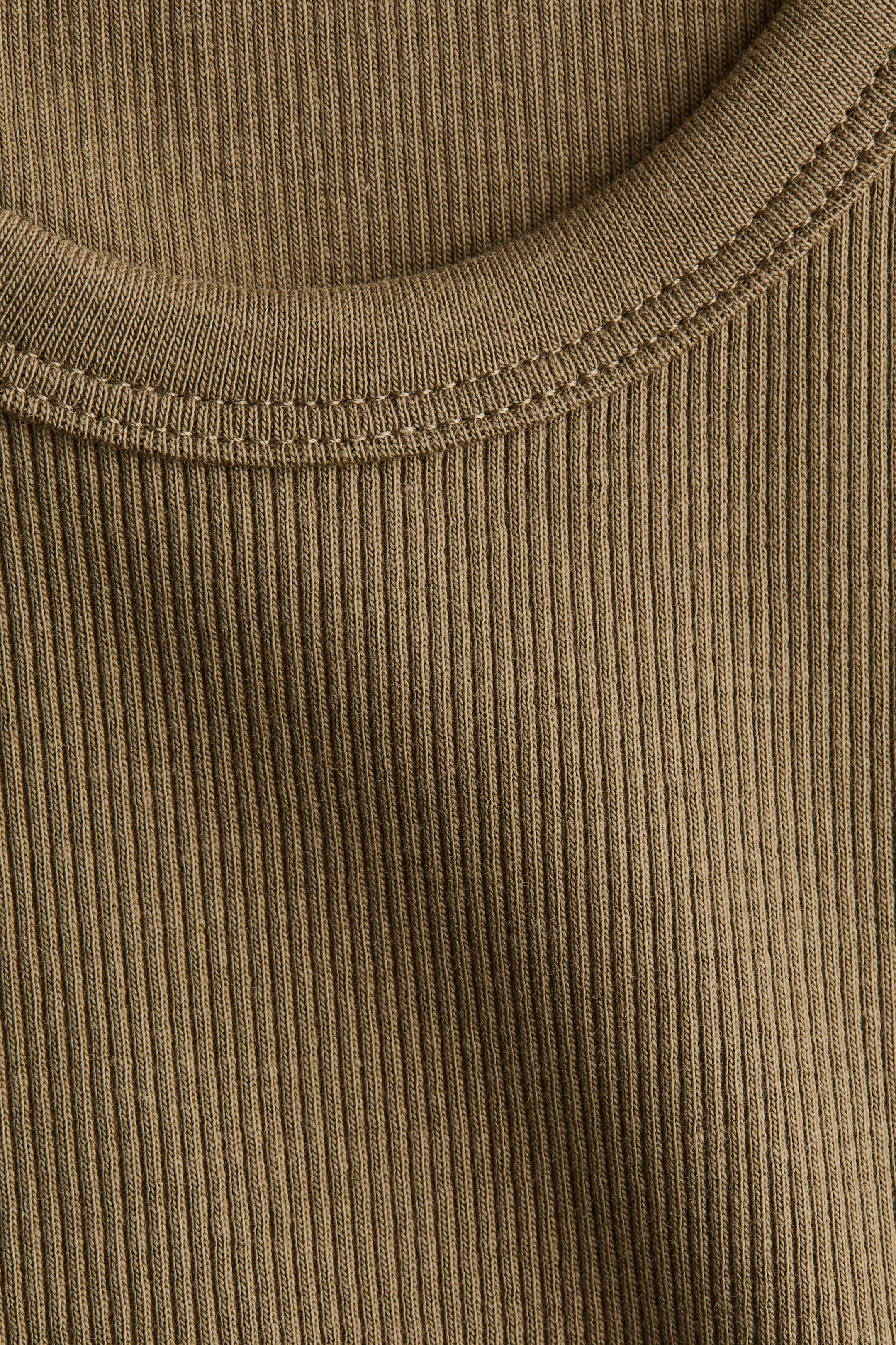 Ribbed cotton vest top - Khaki green - Ladies | H&M IN