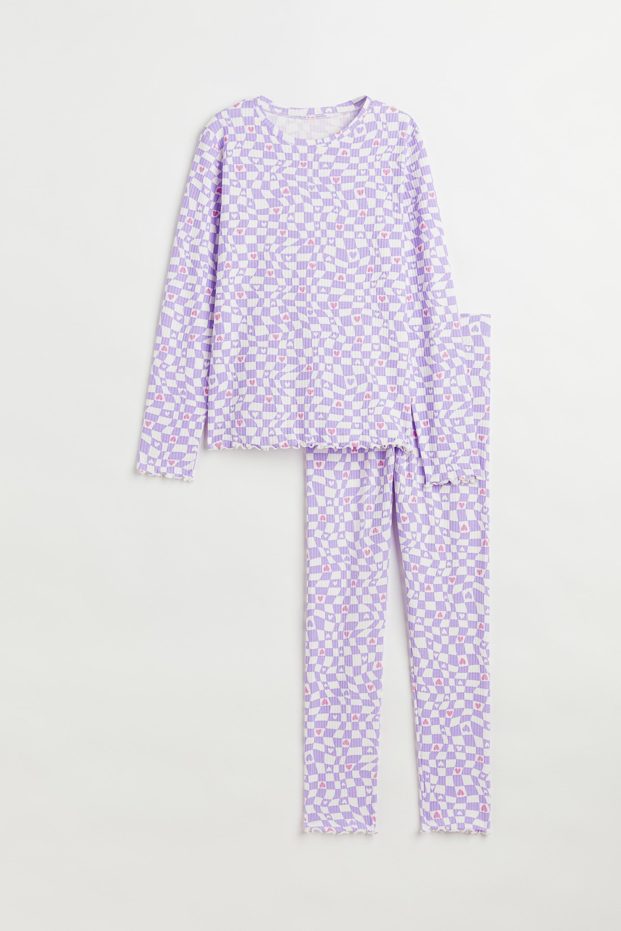 Patterned ribbed cotton pyjamas - Light purple/Patterned - Kids | H&M IE