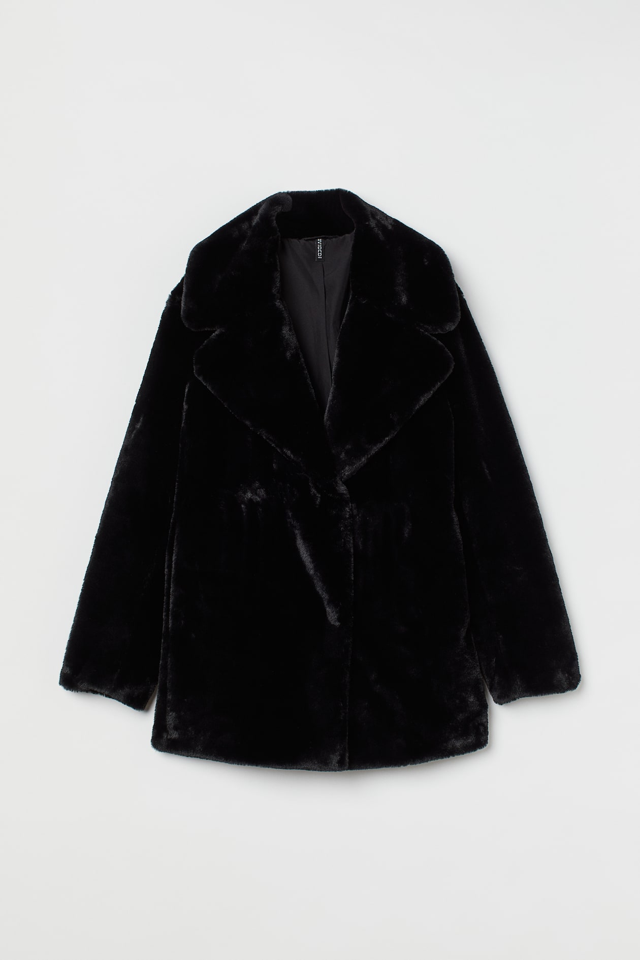 Faux fur jacket - Long sleeve - Knee length - Black - Ladies | H&M GB