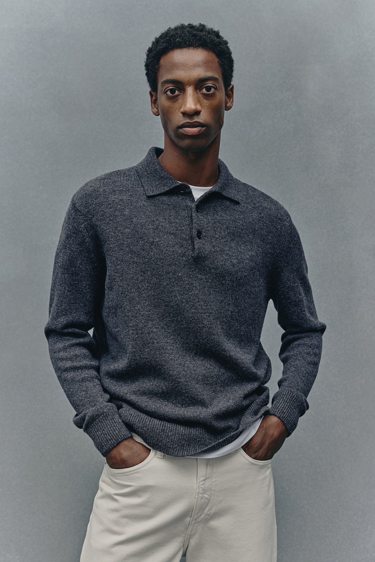 Regular Fit Wool Polo Sweater - Dark gray - Men | H&M US