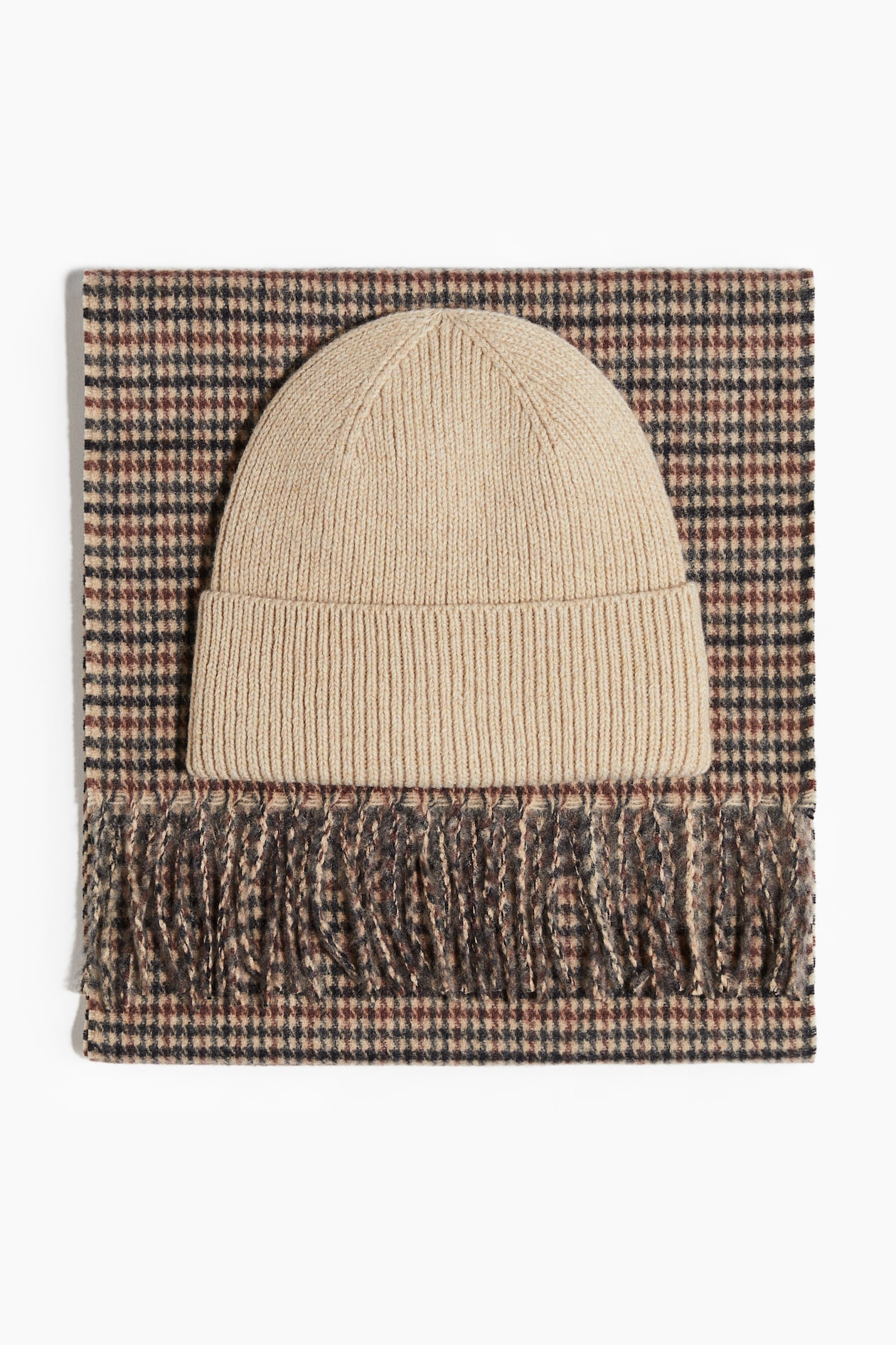 Set de 2 piezas con bufada y gorro - Beige/Diseño pata de gallo - Men | H&M MX