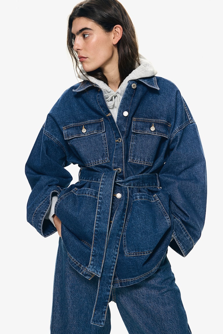 Tie-Belt Denim Jacket - Denim blue - Ladies | H&M US