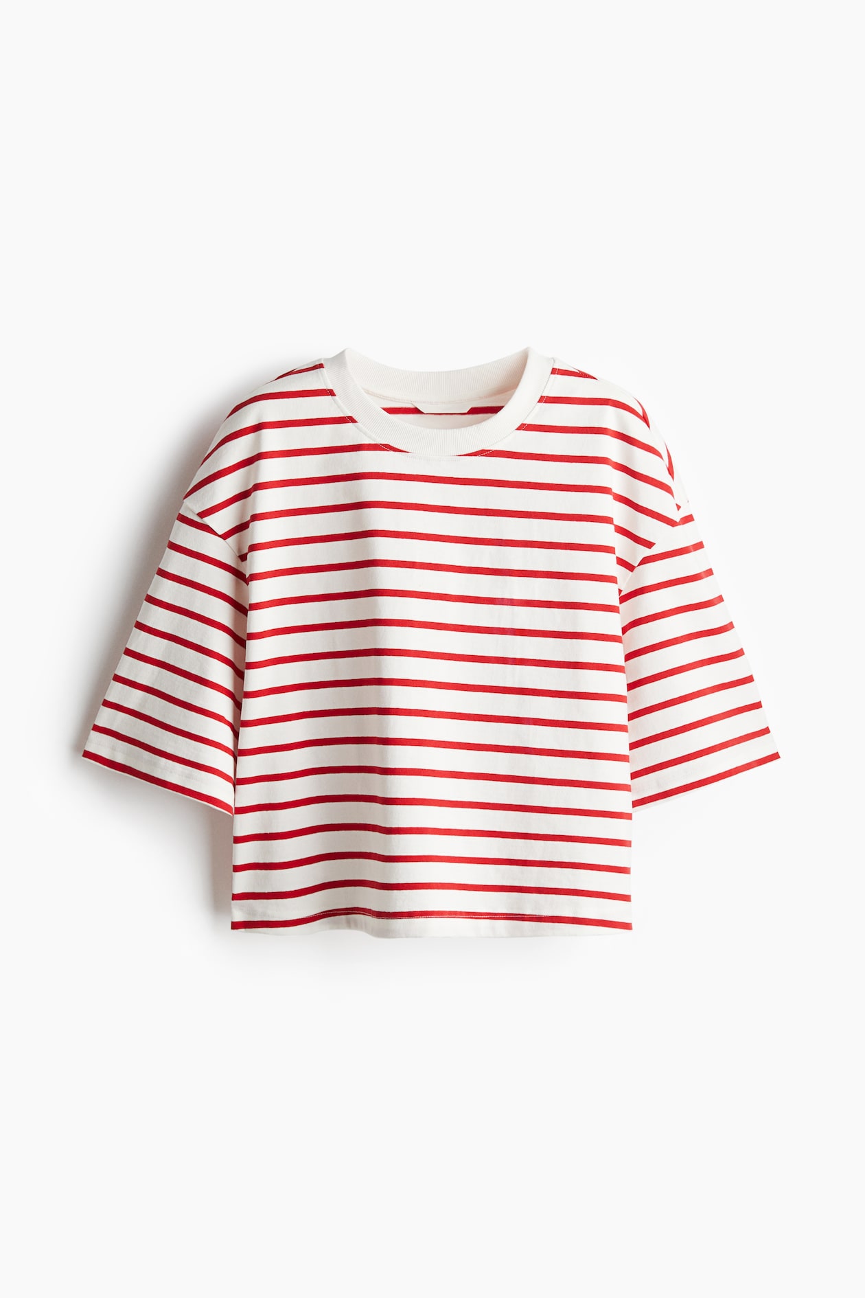 Cropped T-shirt - Wit/rood gestreept - DAMES | H&M NL