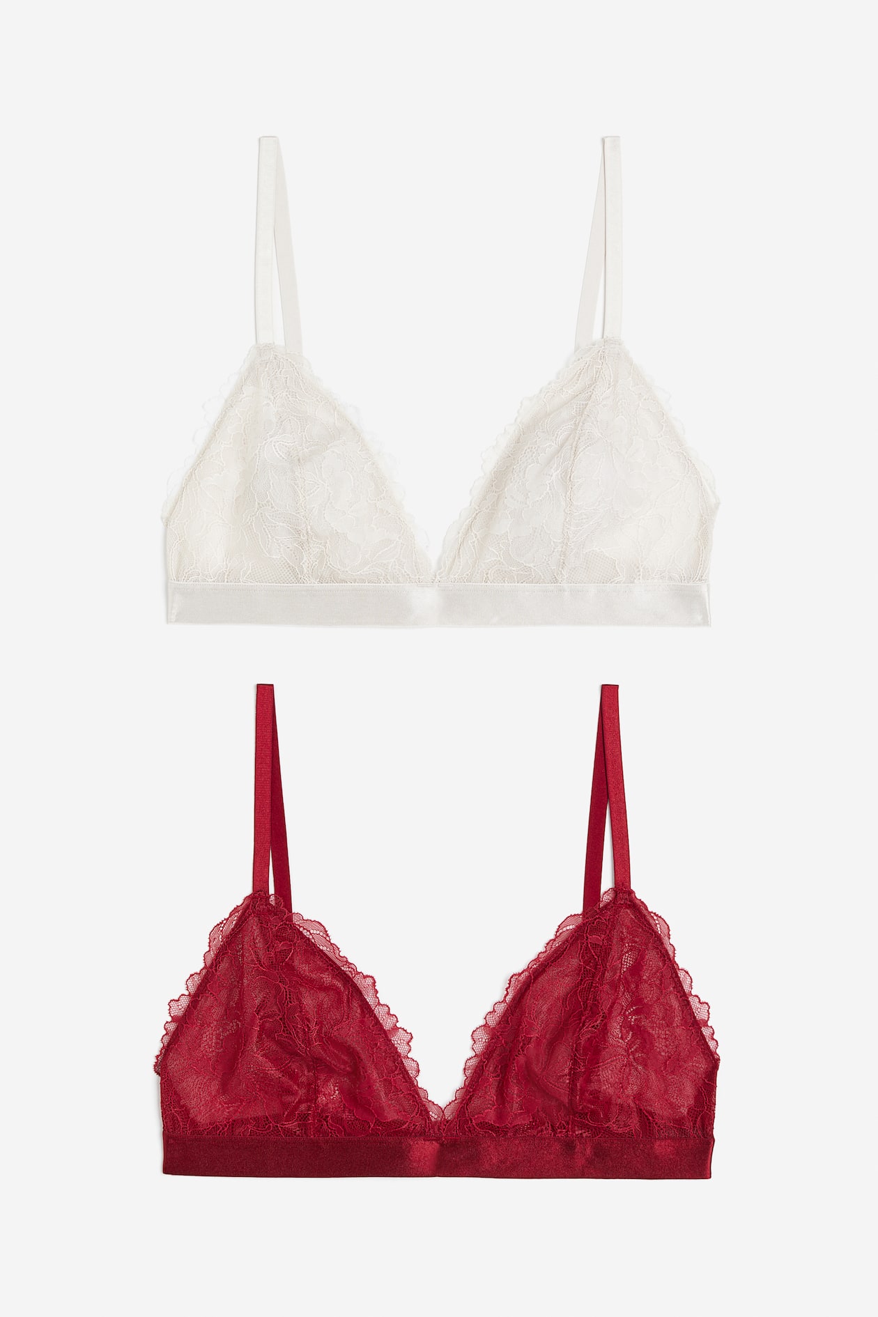 Women's Dark red/light beige 2-pack Soft-cup Lace Bras | H&M CA