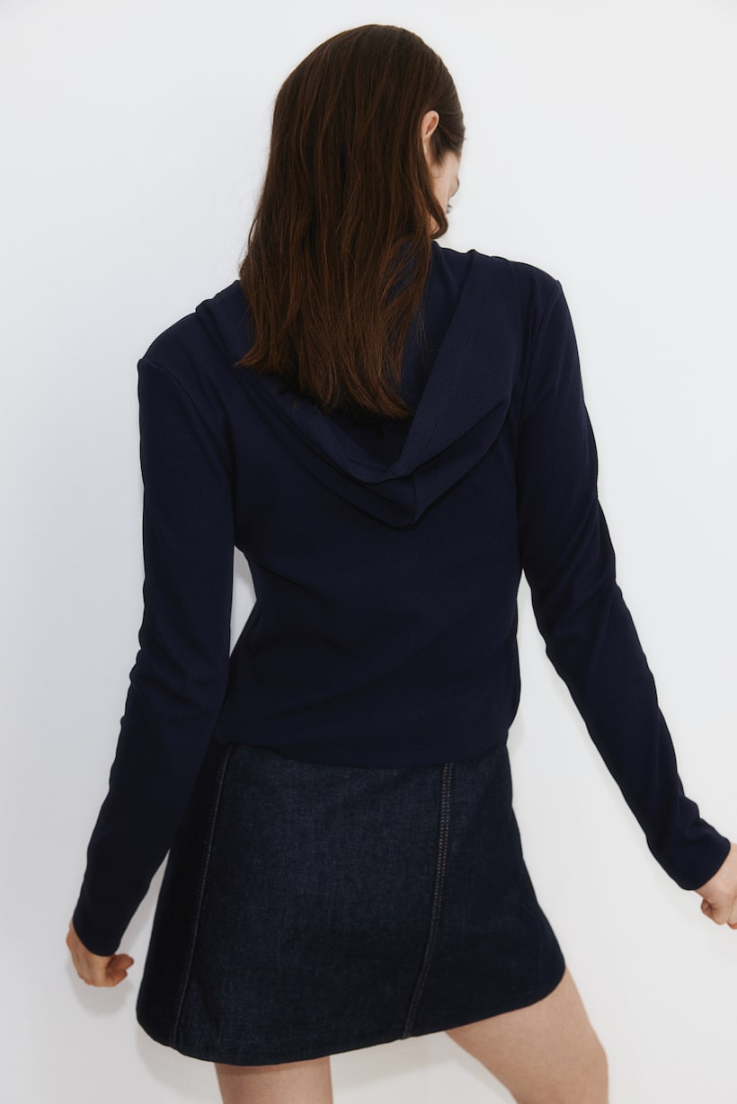 Ribbed Hooded Jacket - Navy blue - Ladies | H&M PH