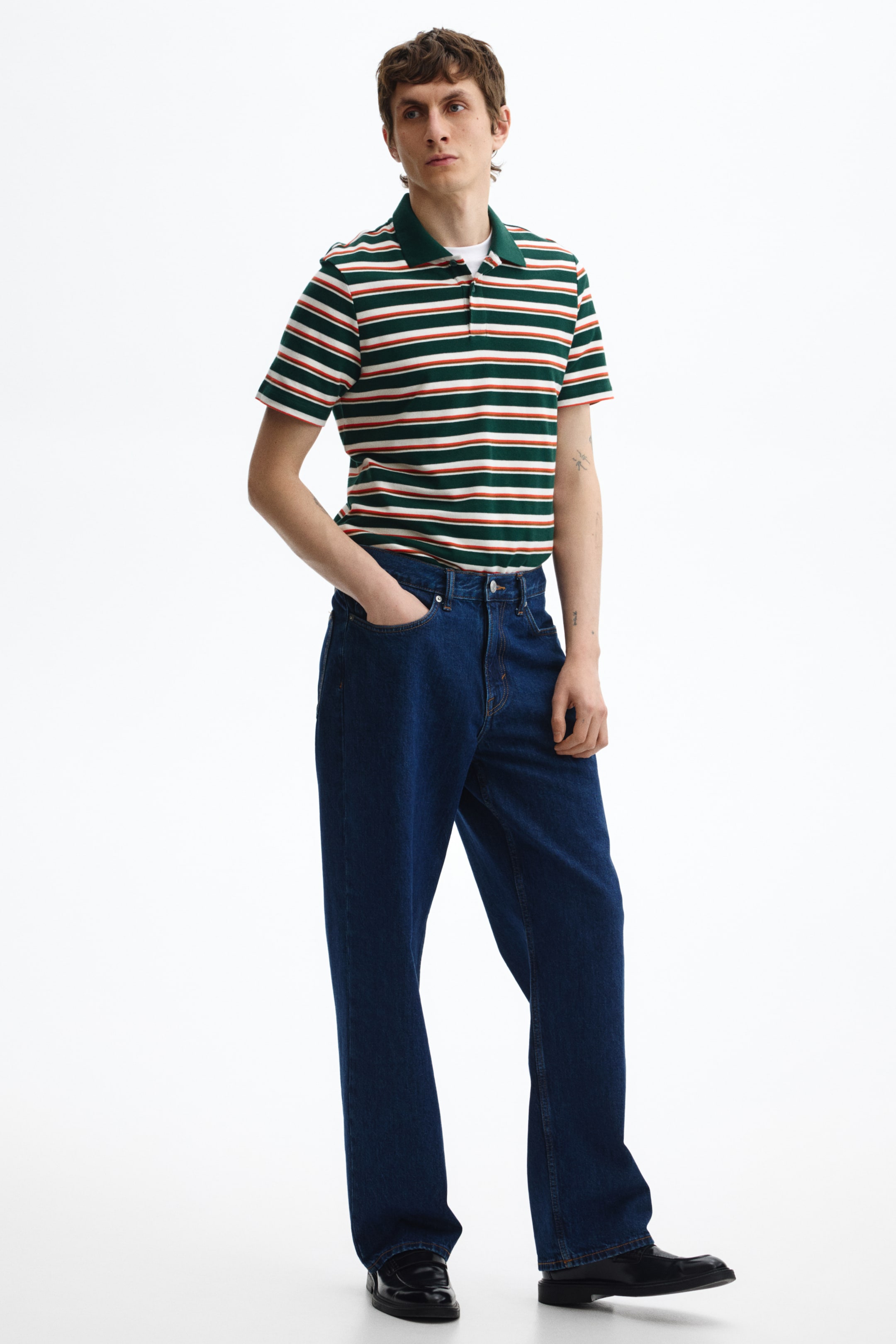 Slim-Fit Polo Shirt - Dark green/striped - Men | H&M PH