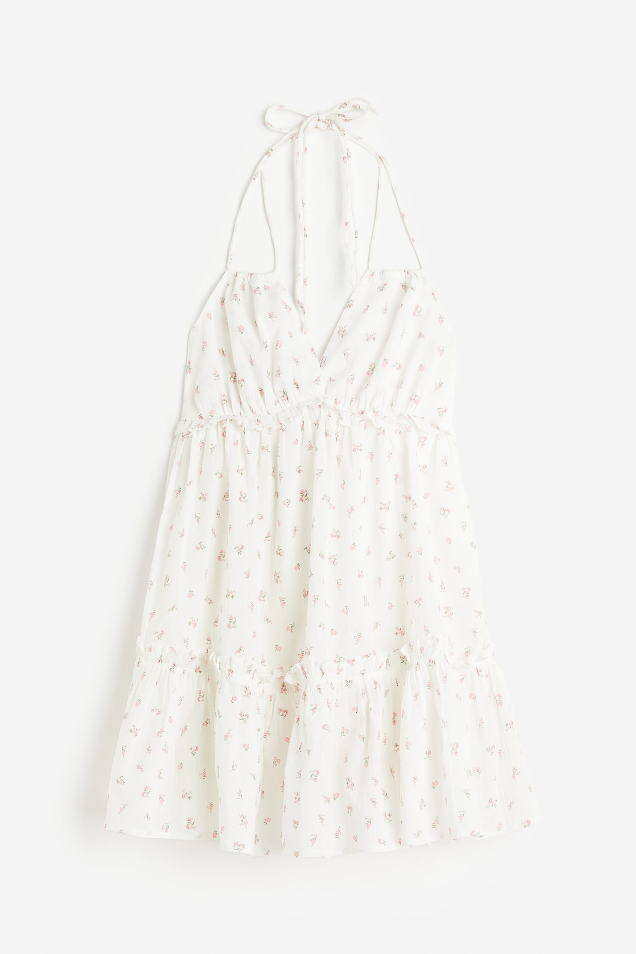 Abito con scollo halter e bordi a volant - Bianco/fiorellini - DONNA ...
