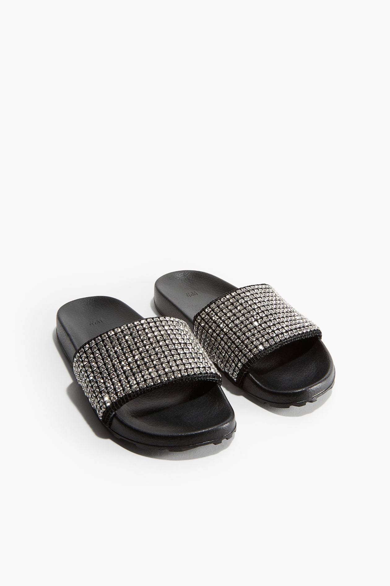 Rhinestone-embellished pool slides - Black/Rhinestones - Ladies | H&M GB