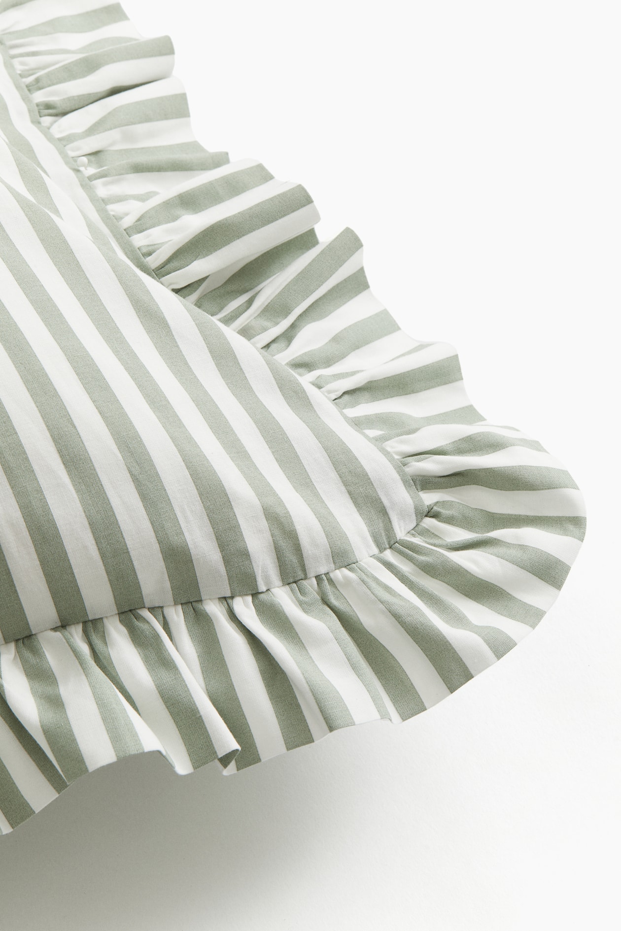 Mint green/Striped Frill-trimmed cotton pillowcase at H&M Home | H&M IE