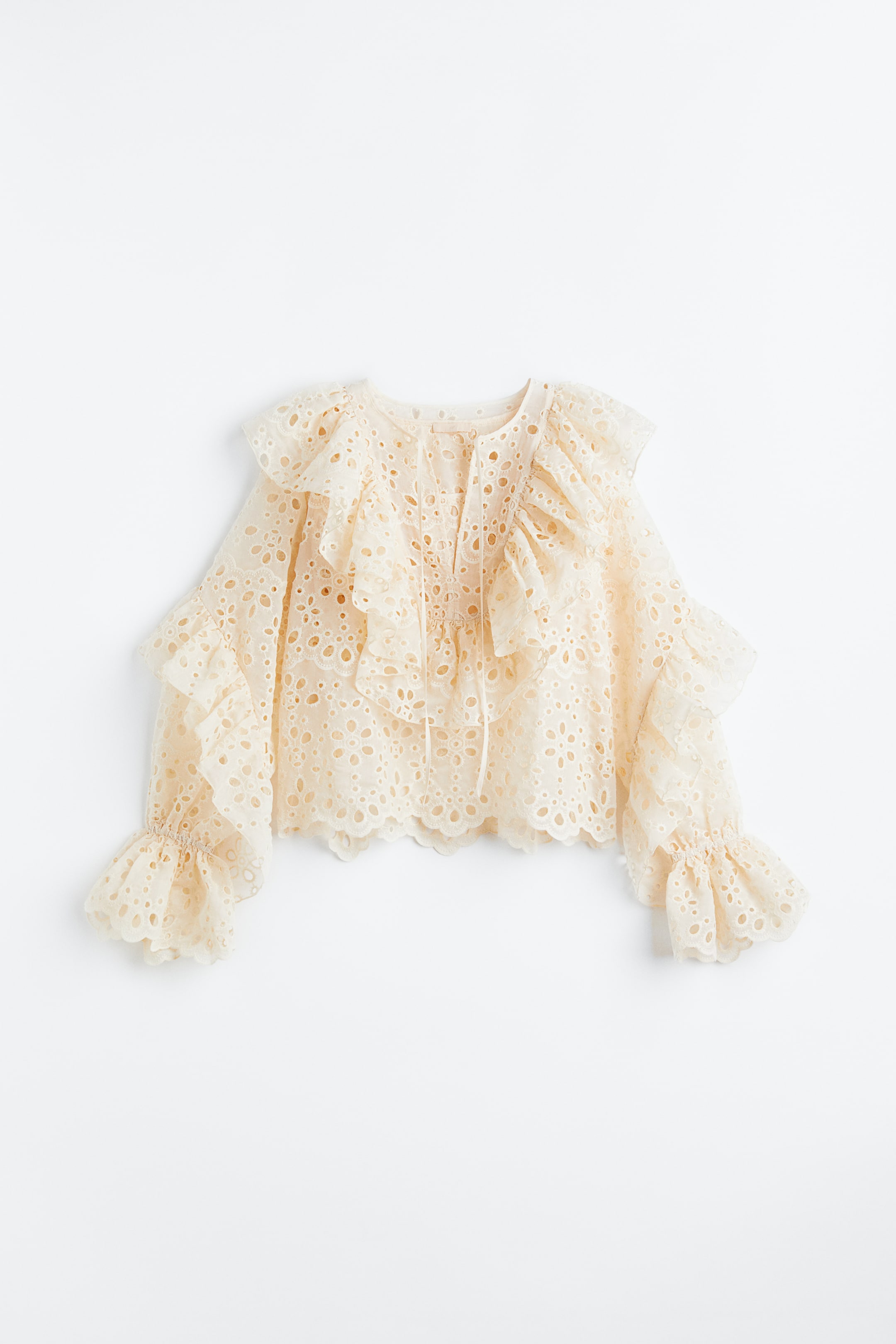 Ruffle-trimmed Blouse with Eyelet Embroidery - Cream - Ladies | H&M US