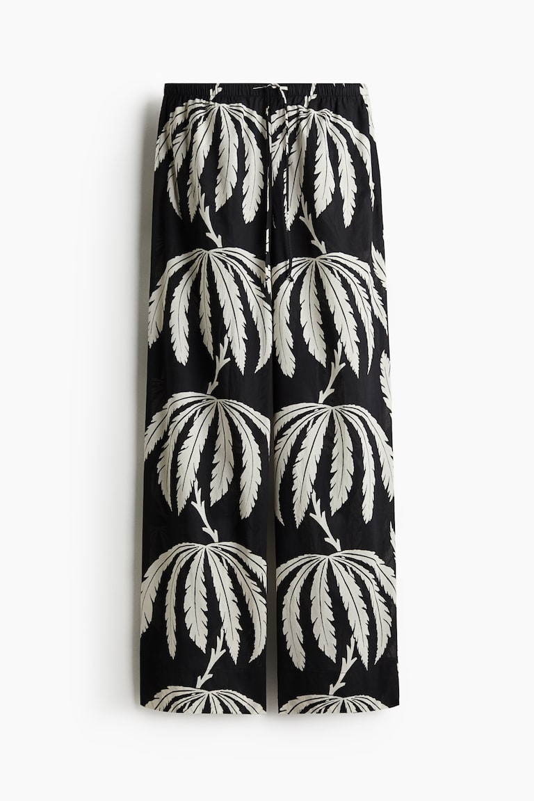 Women's Black/Palm trees Cotton drawstring trousers | H&M IN