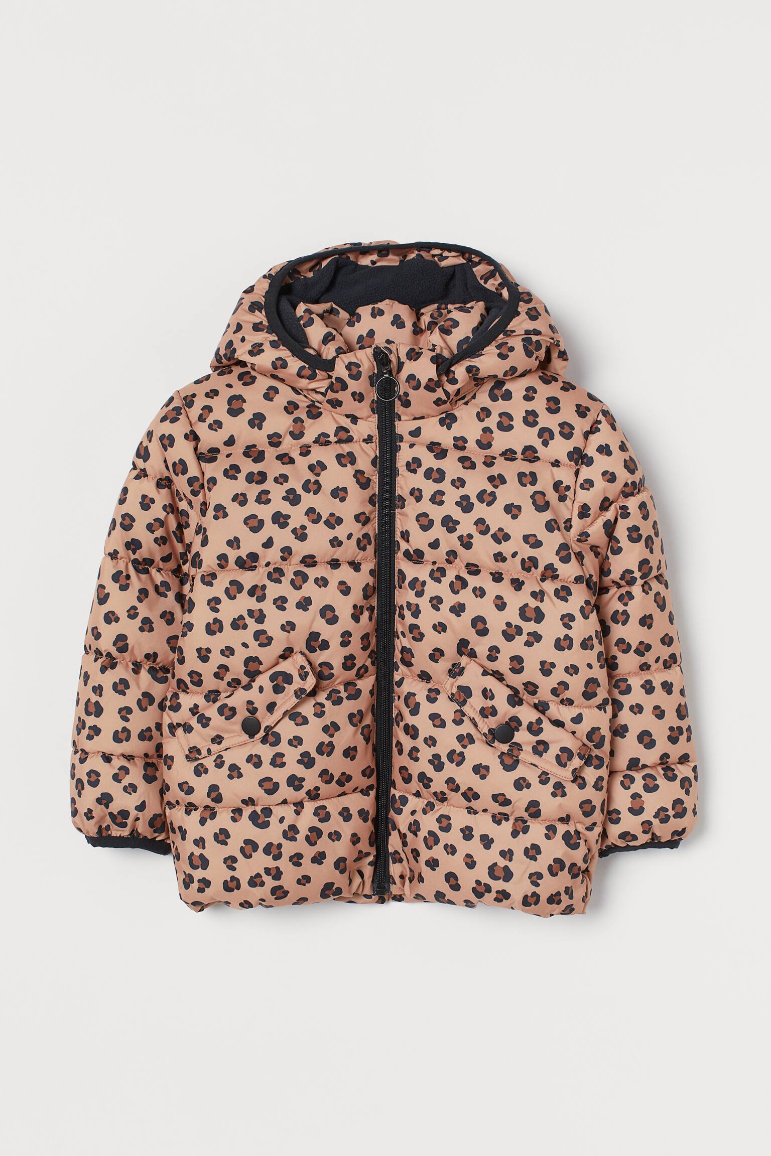 Hooded puffer jacket - Beige-pink/Leopard print - Kids | H&M HK