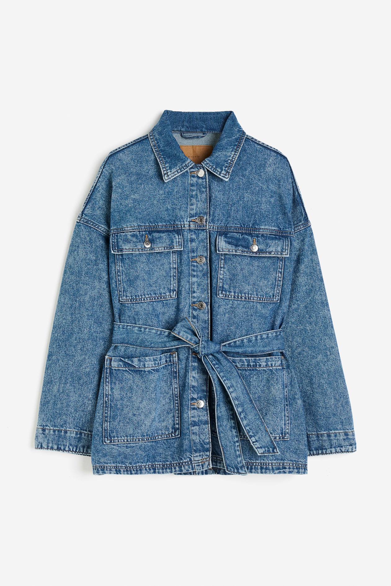 Veste en jean avec ceinture - Bleu denim foncé - FEMME | H&M FR