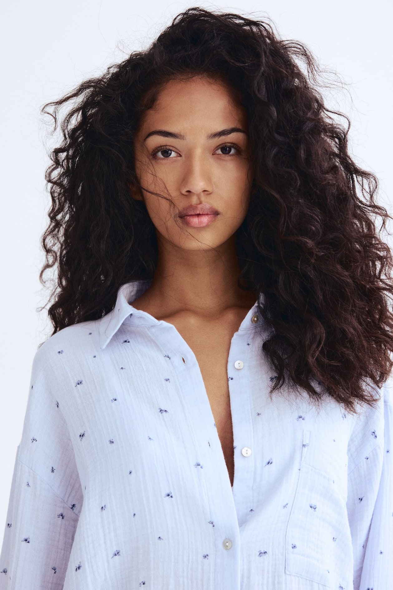 Women's Light blue/floral Cotton Muslin Pajamas | H&M CA