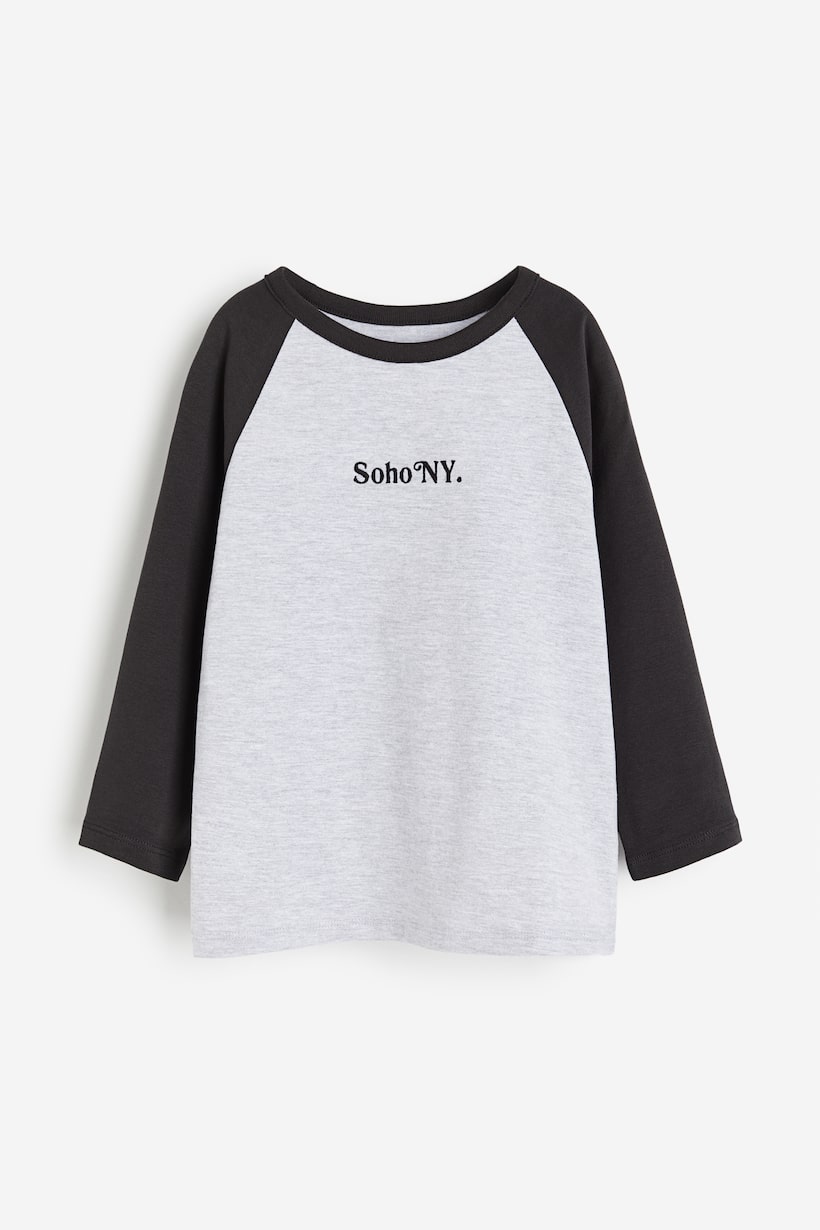 Playera con mangas ranglan largas - Gris jaspeado/Bloques de color ...