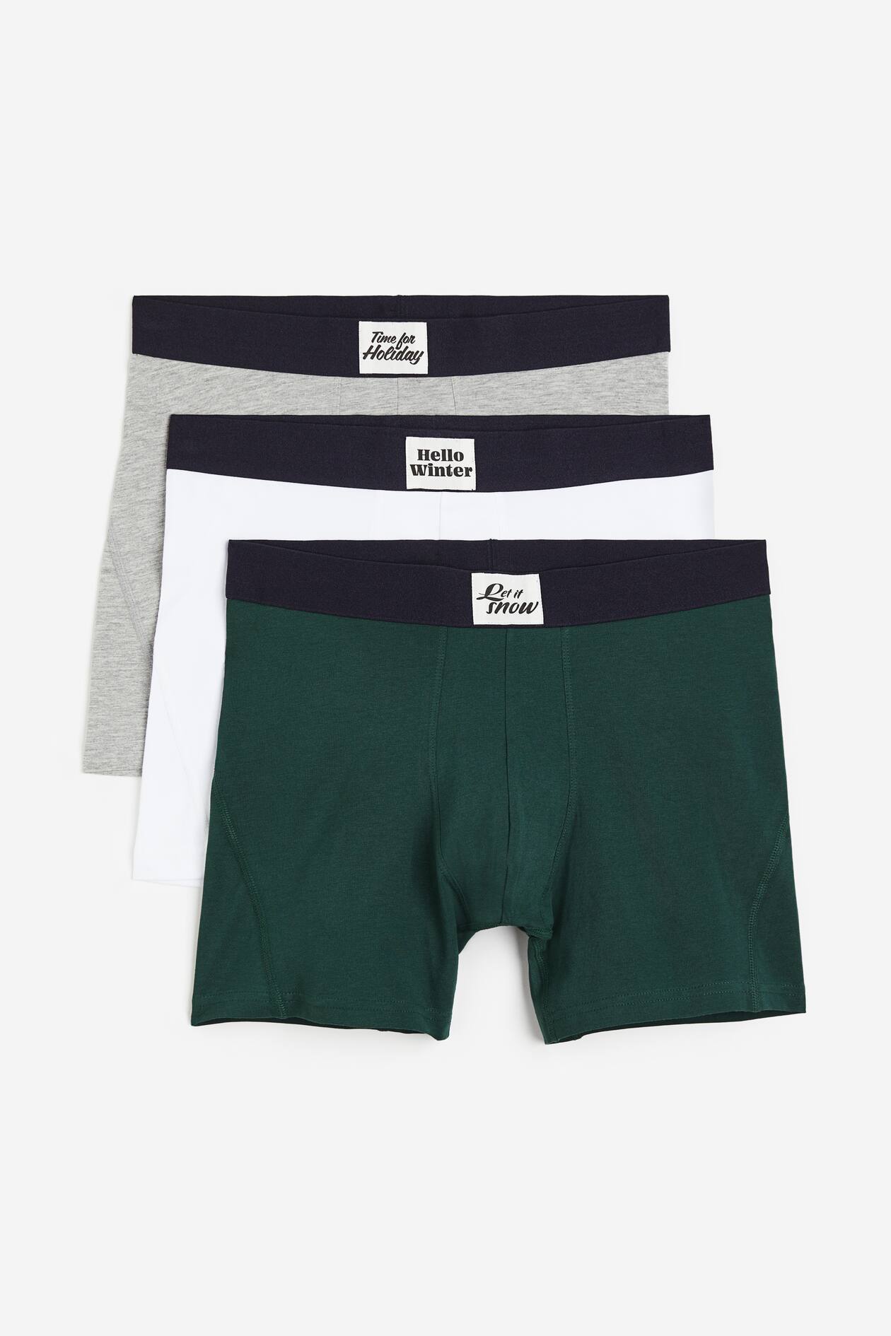 Lot de 3 boxers mi-longs en coton - Vert foncé/Let It Snow - HOMME | H&M FR