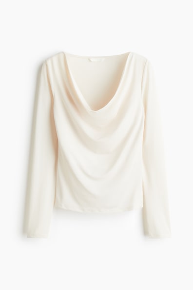 Top con cuello drapeado - Crema - Ladies | H&M MX