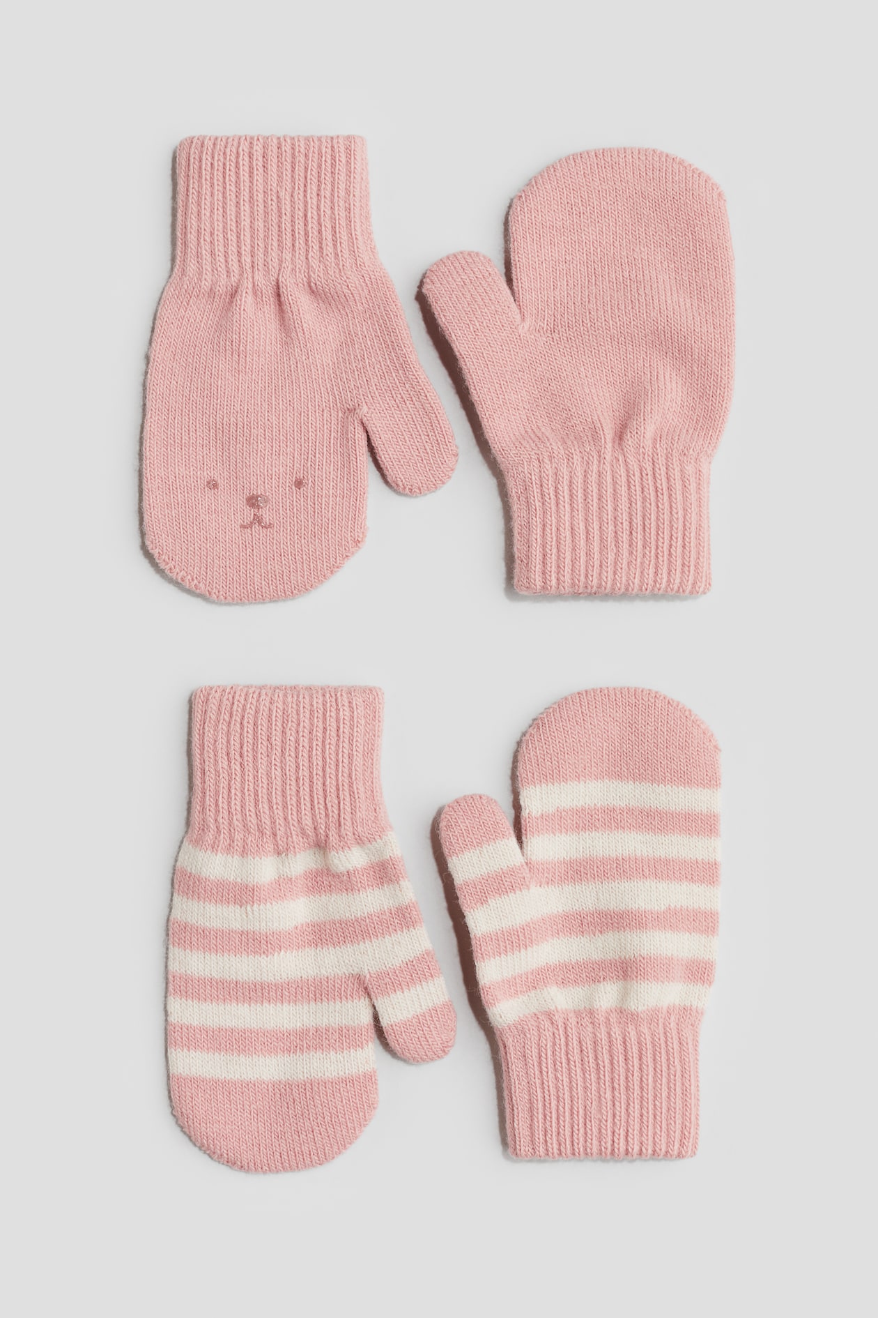 Light pink/striped 2-pack Mittens for kids | H&M US