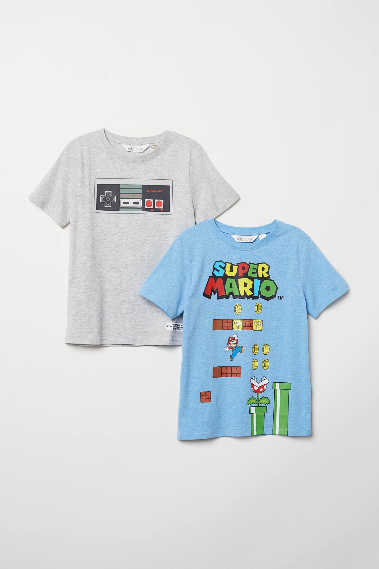 T-shirts, lot de 2 - Bleu clair chiné/Super Mario - ENFANT | H&M FR
