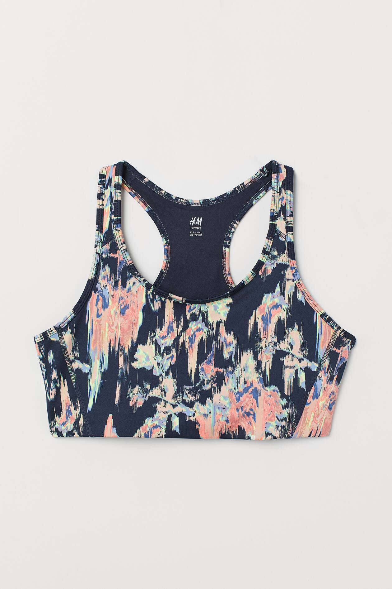 H&M+ Sports bra Medium support - Dark blue/Patterned - Ladies | H&M GB