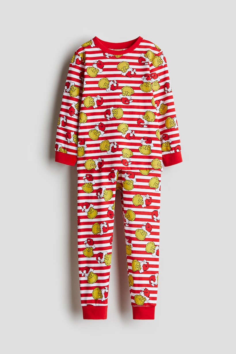 Pyjamas i bomullstrikå med tryck - Röd/Grinchen - BARN | H&M SE