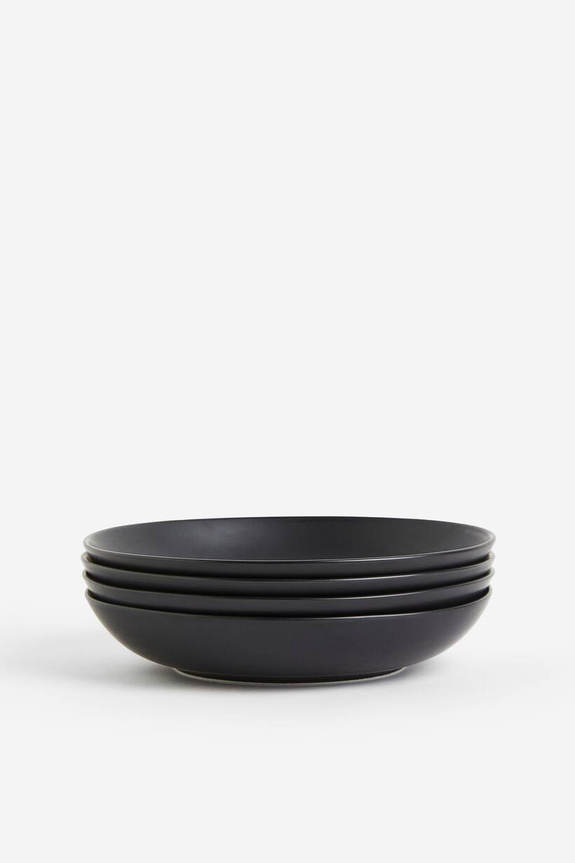 Black 4-pack Deep Porcelain Plates at H&M Home | H&M US
