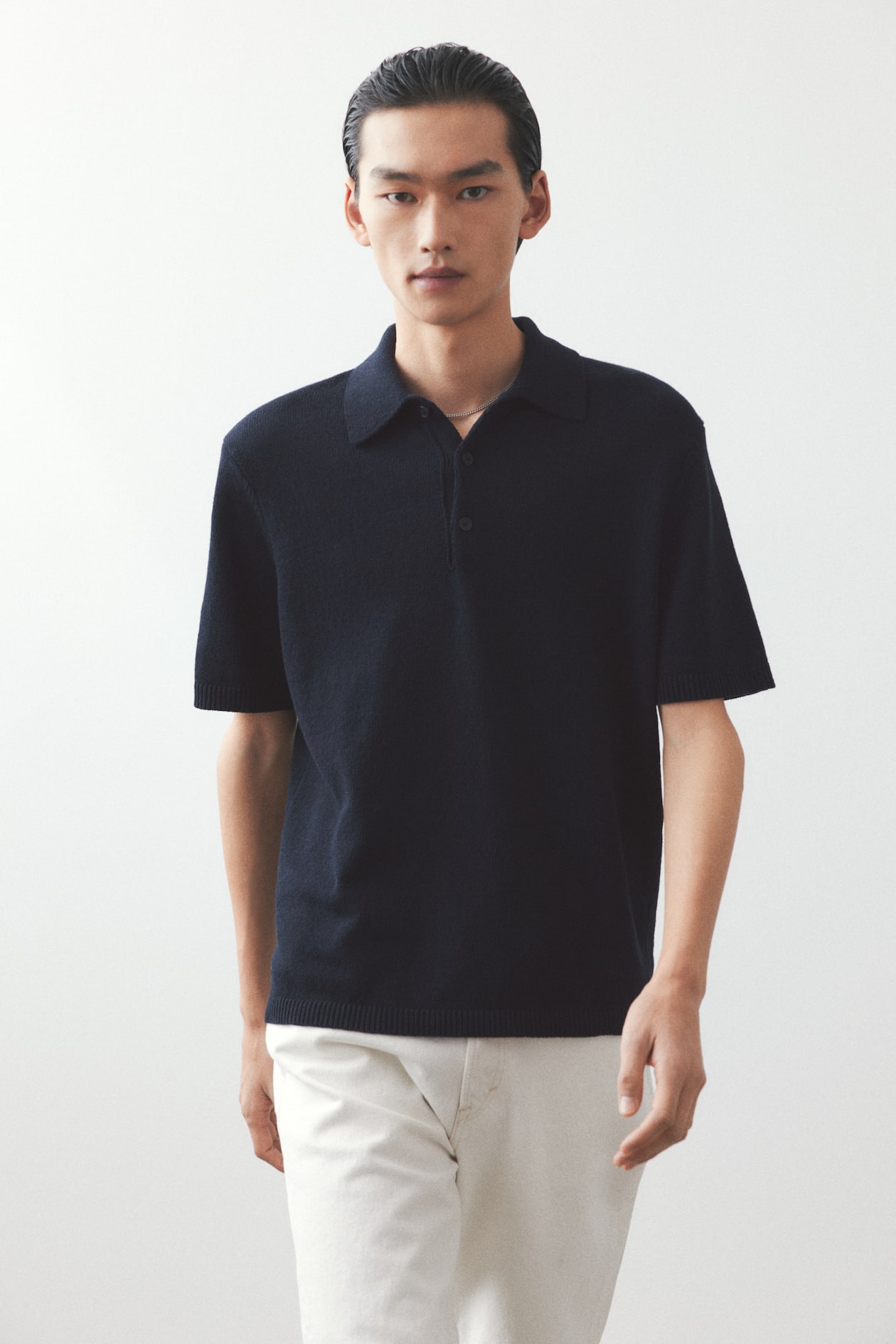 Regular-Fit Fine-Knit Polo Shirt - Navy blue - Men | H&M US