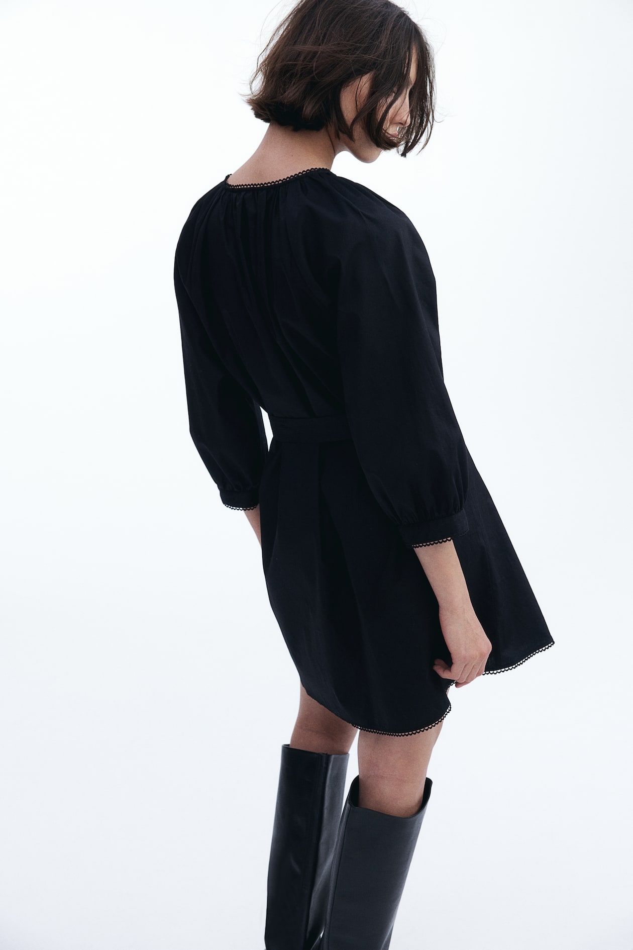 Picot-Trimmed Dress - Black - Ladies | H&M US