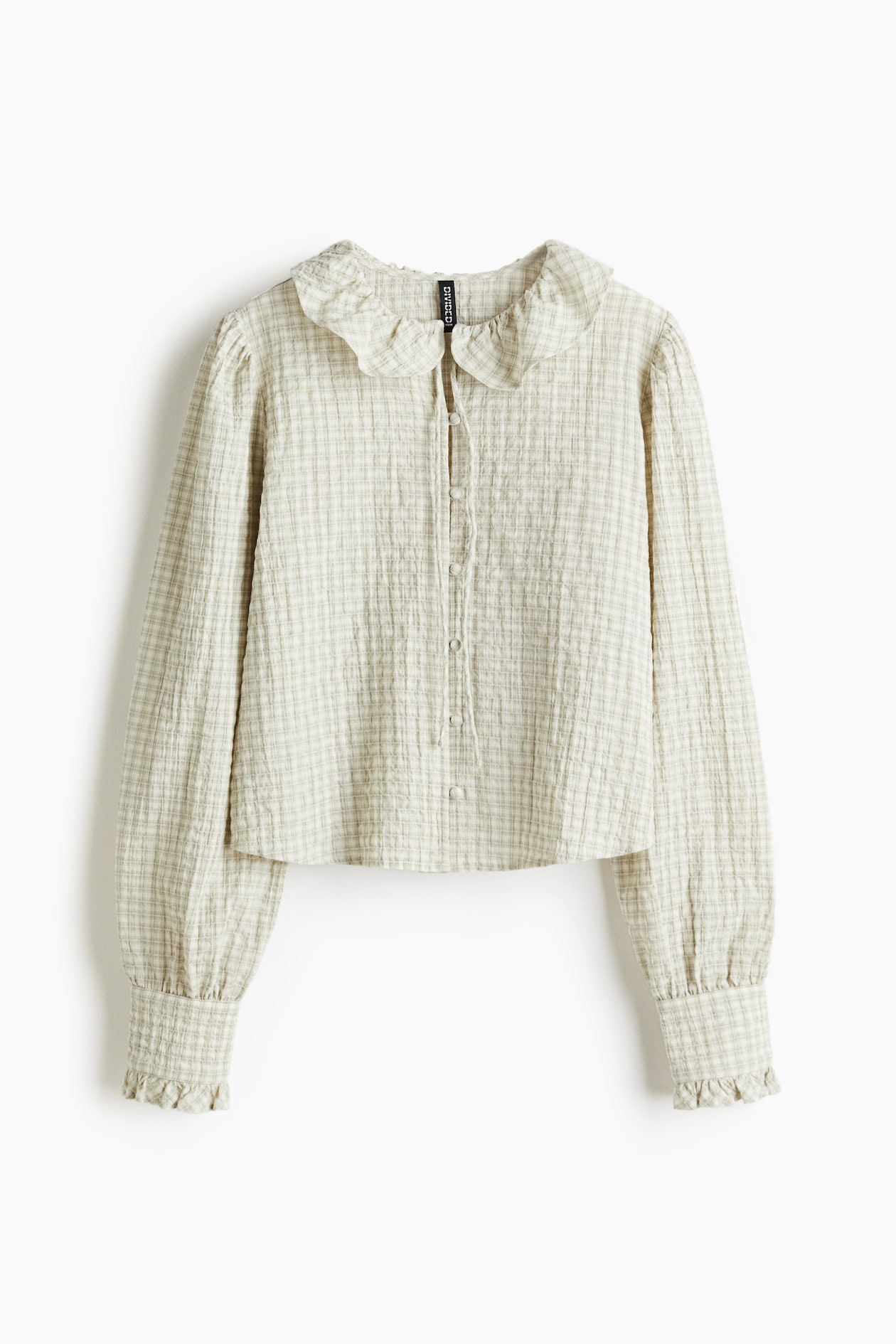 Women's Light beige/checked Ruffle-Collar Blouse | H&M CA