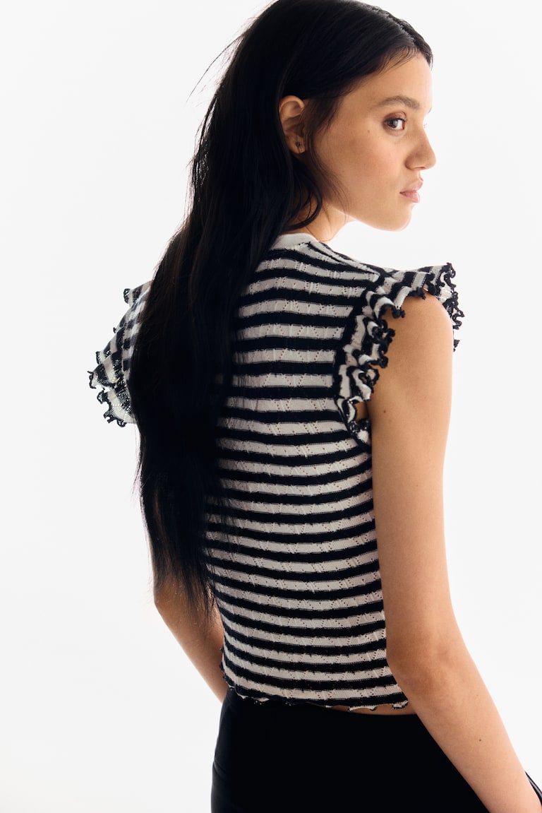 Top con mangas mariposa - Blanco/Rayas negras - Ladies | H&M MX