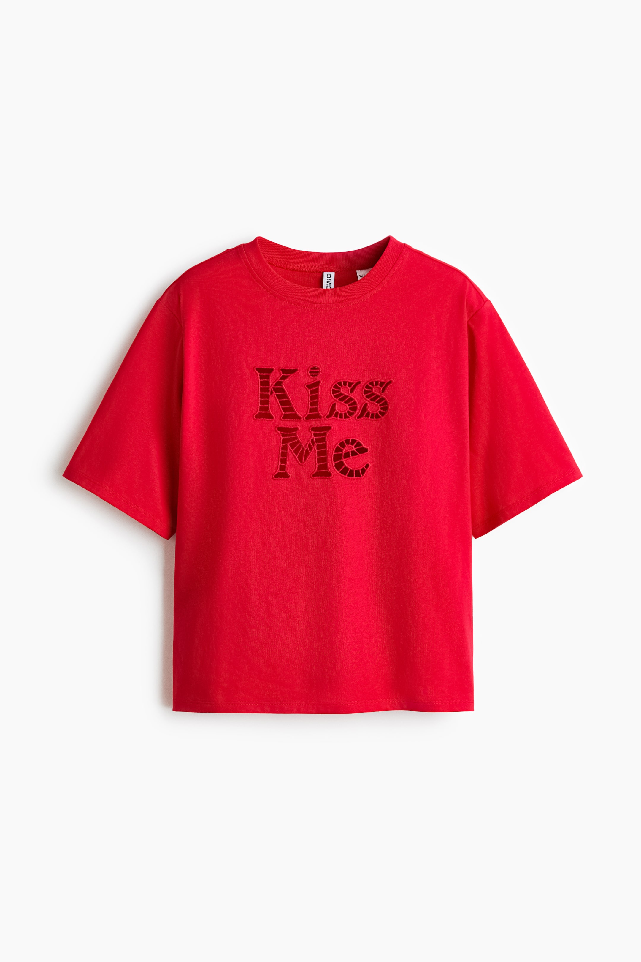 Women's Red/Kiss Me Embroidered Detail Tee | H&M AU