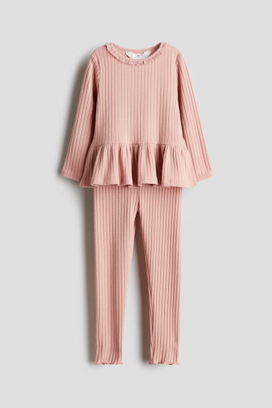 2-piece Rib-Knit Set - Light pink - Kids | H&M US