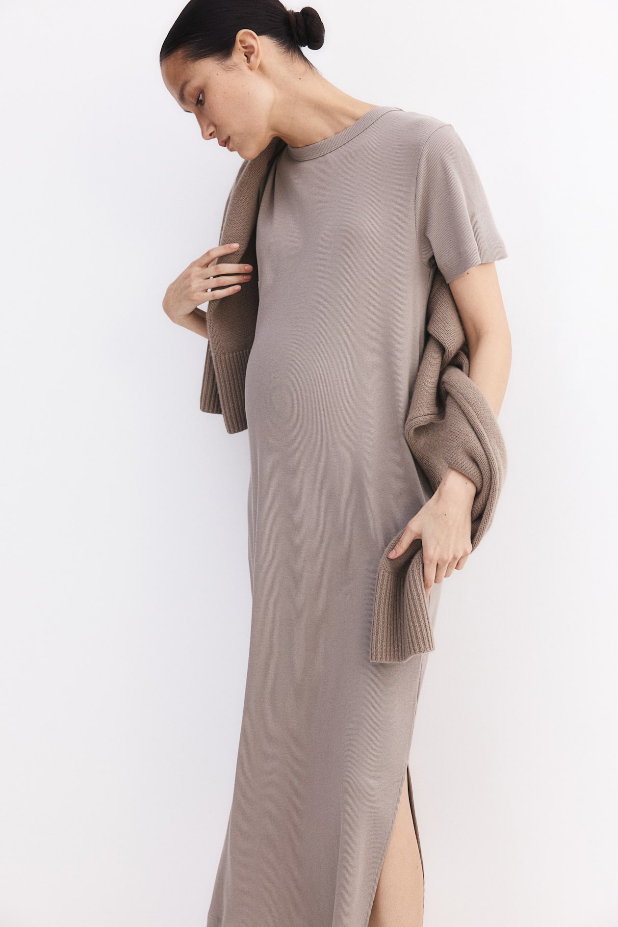 MAMA Ribbed T-shirt Dress - Taupe - Ladies | H&M US