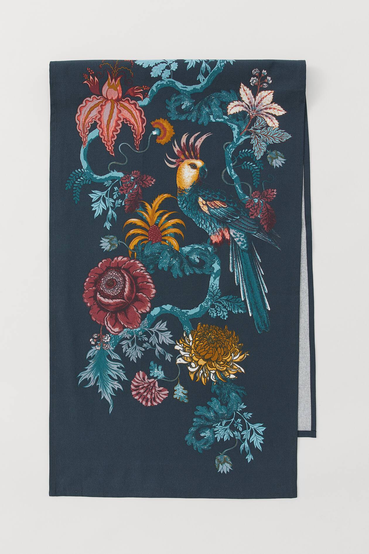 Patterned Cotton Table Runner - Dark blue/parrots - Home All | H&M US