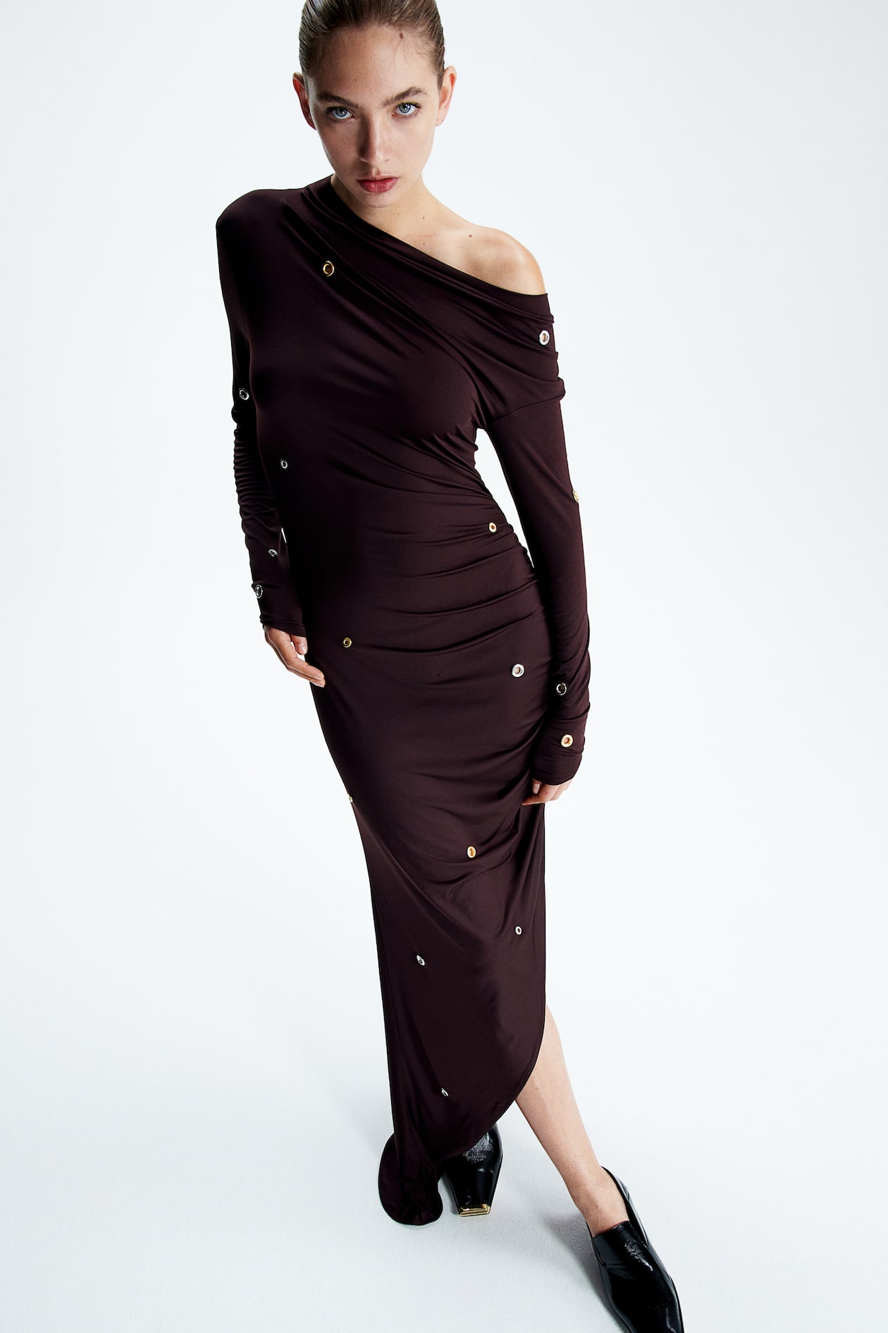 - Eyelet-detail asymmetric dress - Burgundy - Ladies | H&M GB