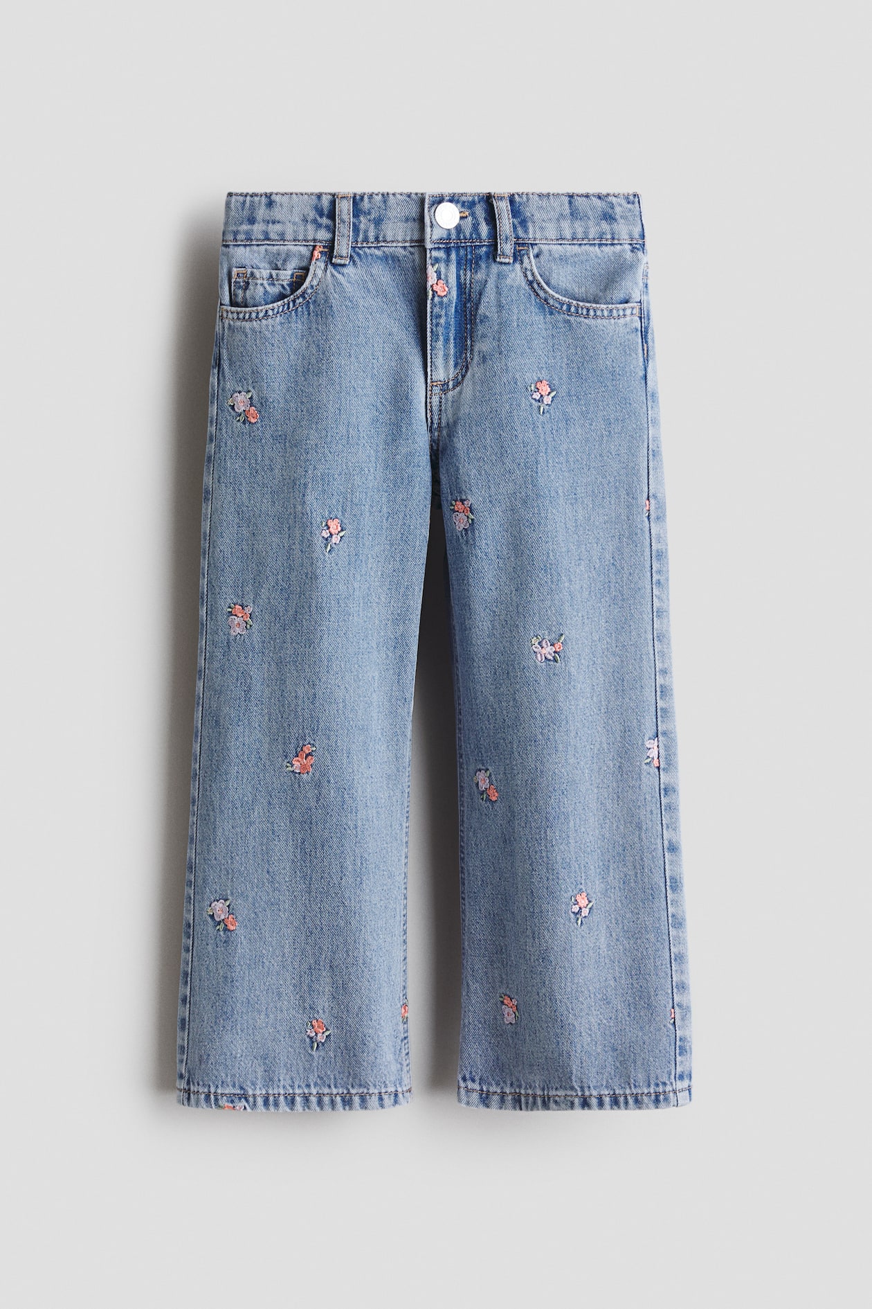 Light denim blue/Floral Motif- detail wide leg jeans for kids | H&M GB