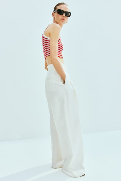 Top corto sin mangas - Blanco/Franjas rojas - Ladies | H&M MX