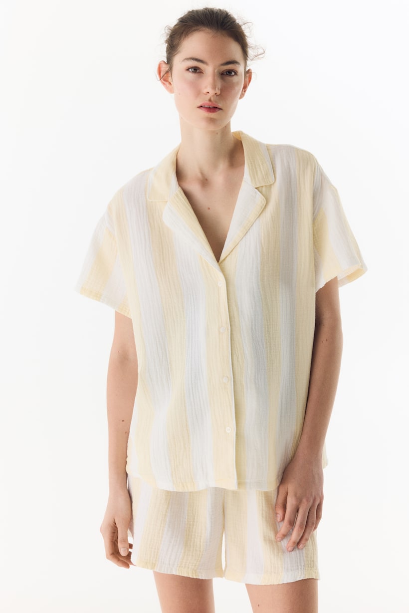 MAMA Cotton Muslin Pajamas - Light yellow/striped - Ladies | H&M US