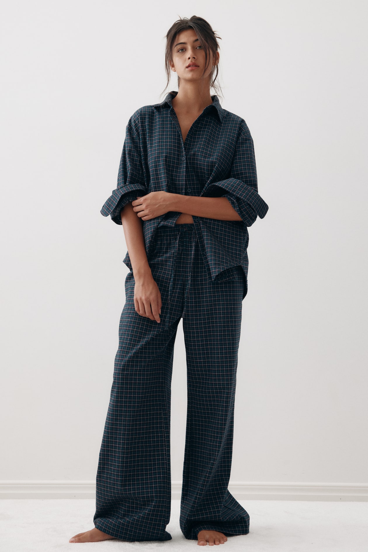 Women's Navy blue/Checked Cotton flannel pyjamas | H&M HK