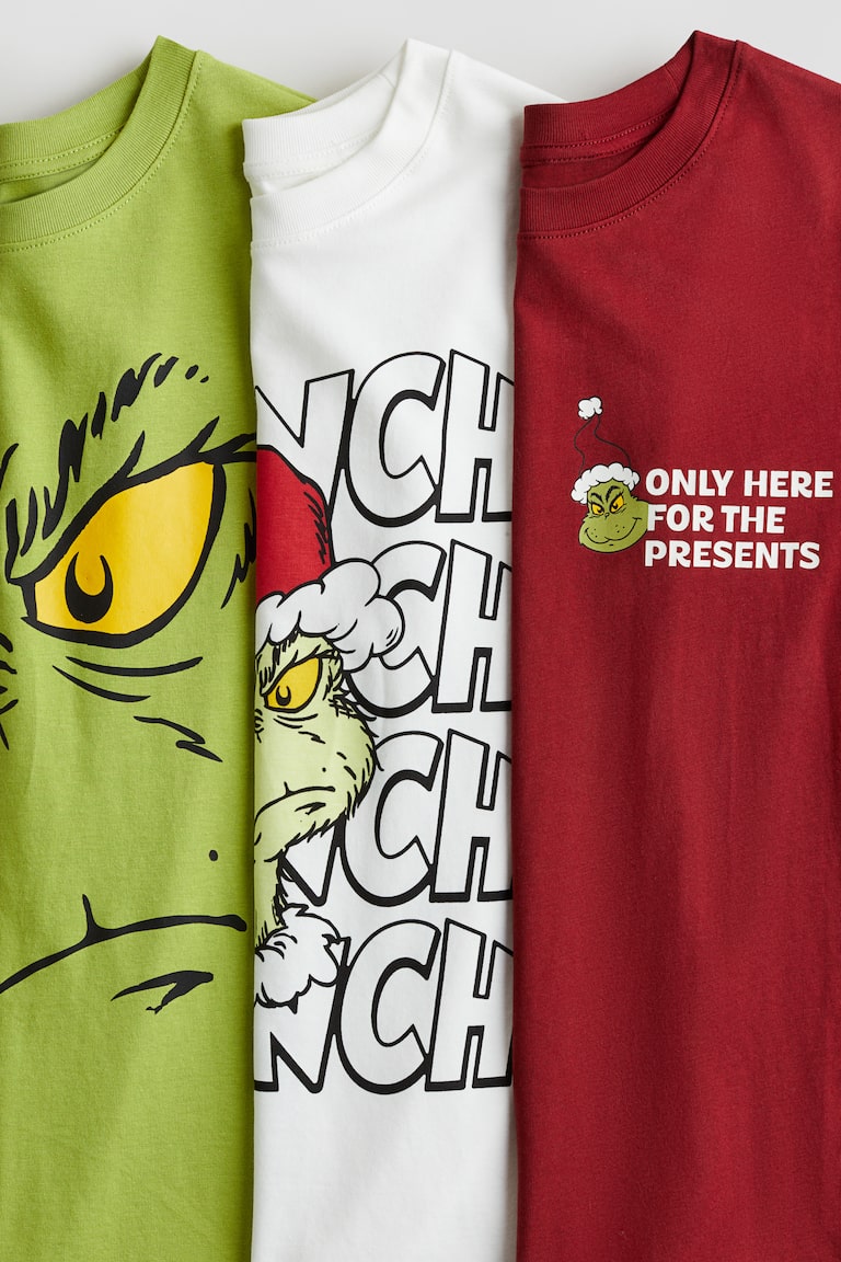 3-pack Printed Cotton T-Shirts - Green/The Grinch - Kids | H&M US