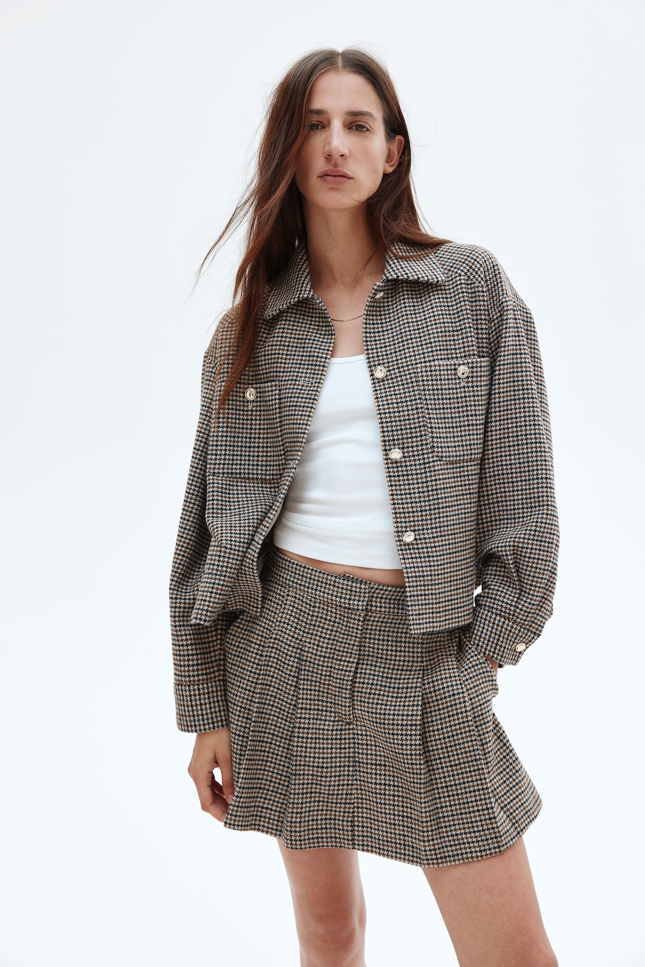 Women's Light beige/Dogtooth pattern Oversized Jacket | H&M AU