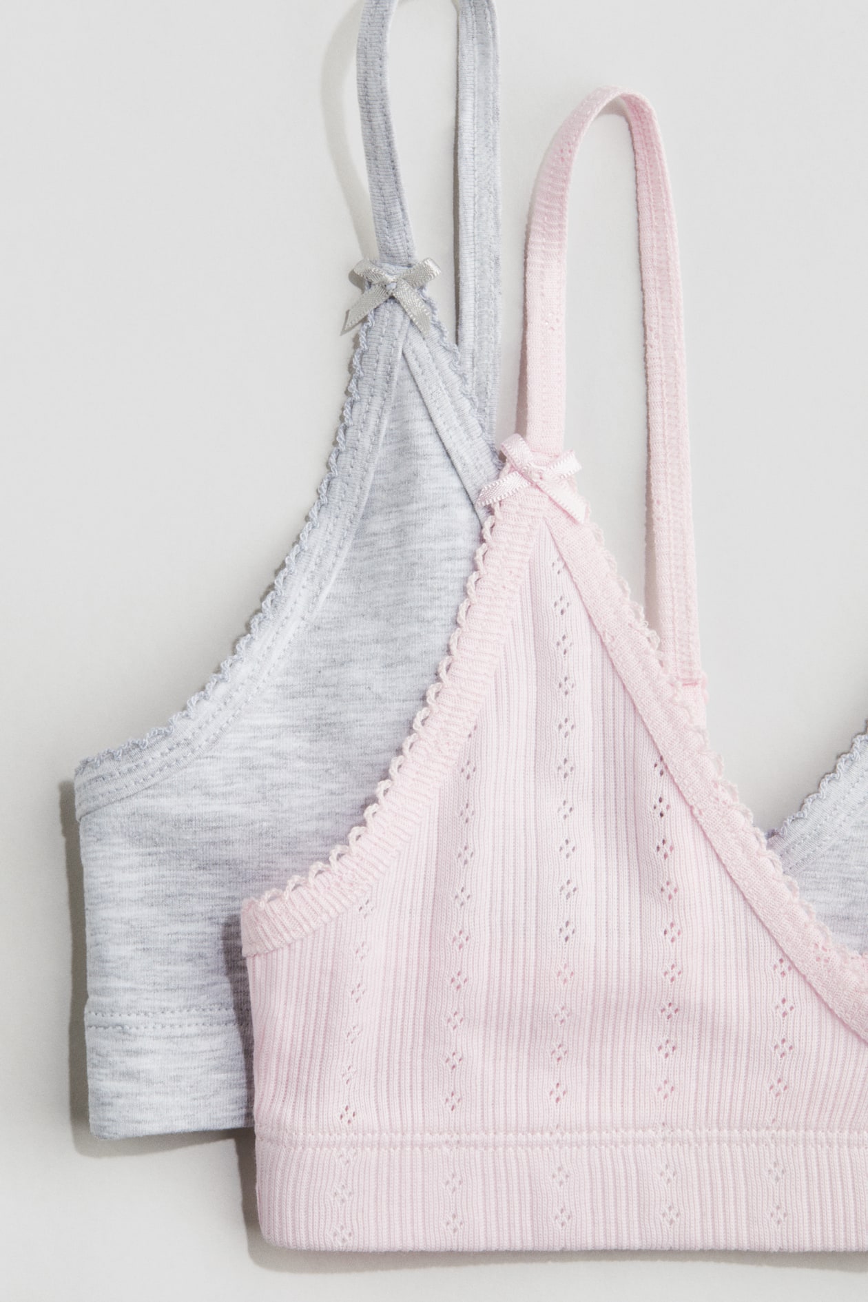 2-Pack Picot-Trimmed Crop Tops - Light pink/gray melange - Kids | H&M US