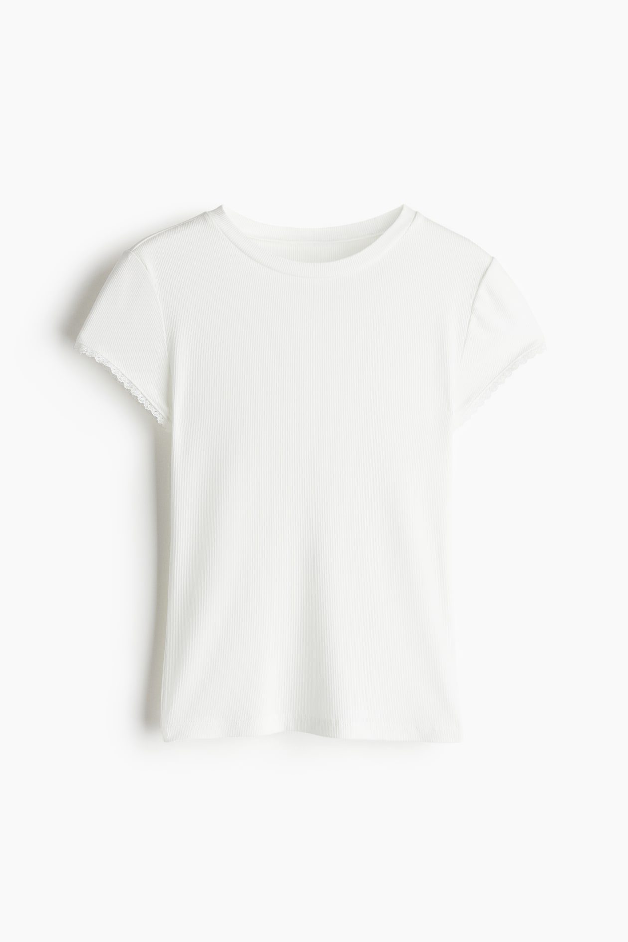 Playera acanalada con borde de encaje - Crema - Ladies | H&M MX