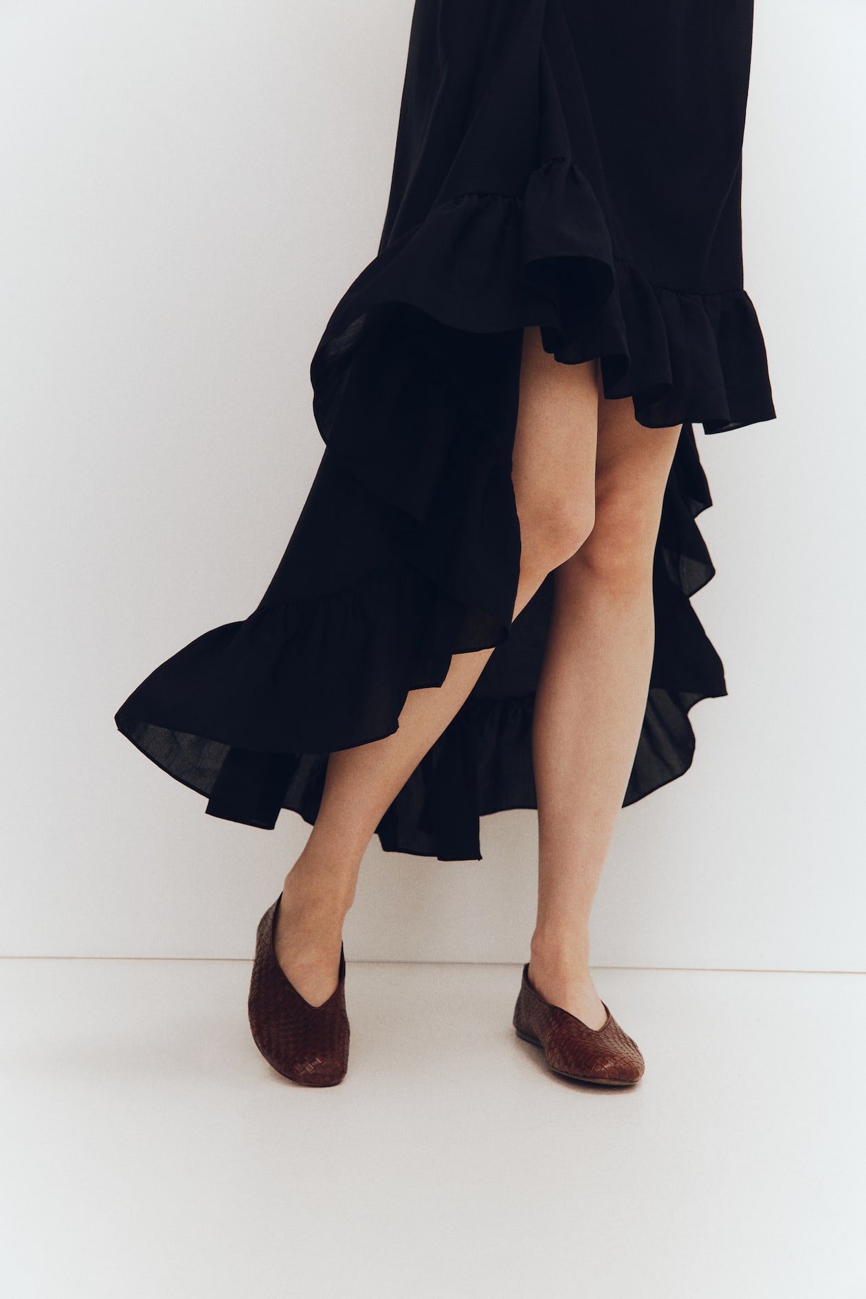 編み込みレザーフラットシューズ - ブラウン - レディース | H&M JP