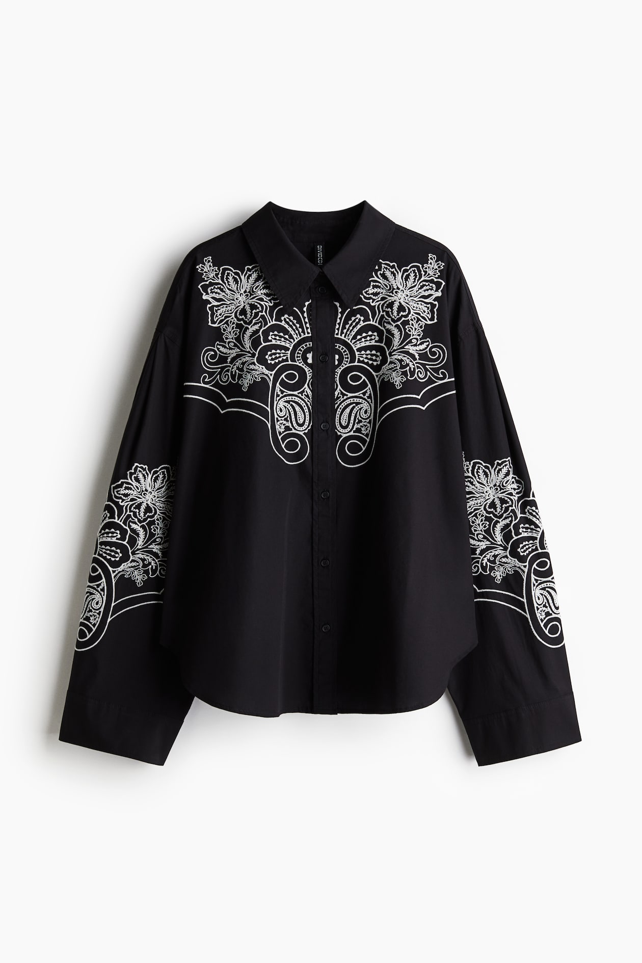 Oversized Embroidered Shirt - Black/patterned - Ladies | H&M US