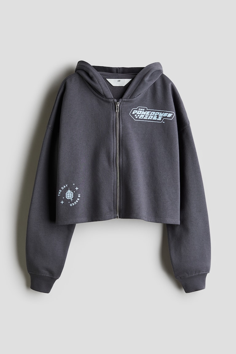 Cropped print-detail hoodie - Grey/The Powerpuff Girls - Kids | H&M GB