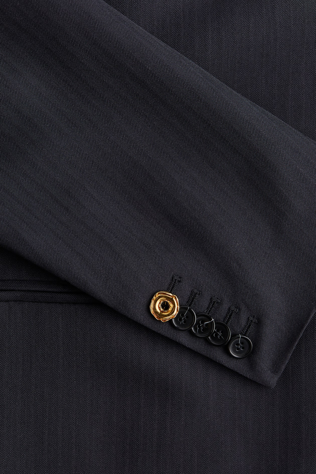 Women's Black/herringbone-patterned Wool-Blend Statement-Button Jacket ...