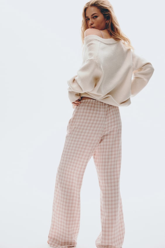 Women's Light pink/Checked Drawstring trousers | H&M IN